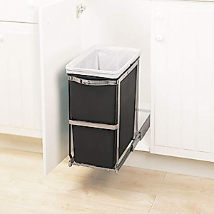 simplehuman 30 Liter / 8 Gallon Under Counter Kitchen Cabinet Pull-Out Trash Can, Heavy-Duty Steel Frame & Code G Custom Fit Drawstring Trash Bags in Dispenser Packs, 30 Liter / 8 Gallon, White