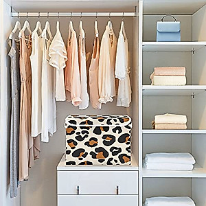 Kigai Leopard Print Storage Basket with Lid,Collapsible Storage Box Fabric Storage Bin for Closet,Office,Bedroom,Nursery