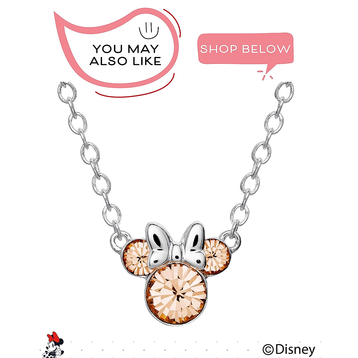 Brass Disney Womens Minnie Mouse April Birthstone Stud Earrings - Minnie Mouse Earrings - Disney Jewelry (April-Clear Crystal)