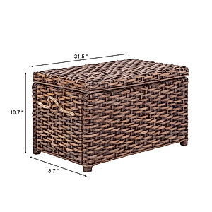 happimess HPM9003C Jacob 31.5" Wicker Storage Trunk Collapsible for Flat Storage and Removable Lid for Home, Office, Dorm Room, Living Room, Bedroom, Dark Brown Wash