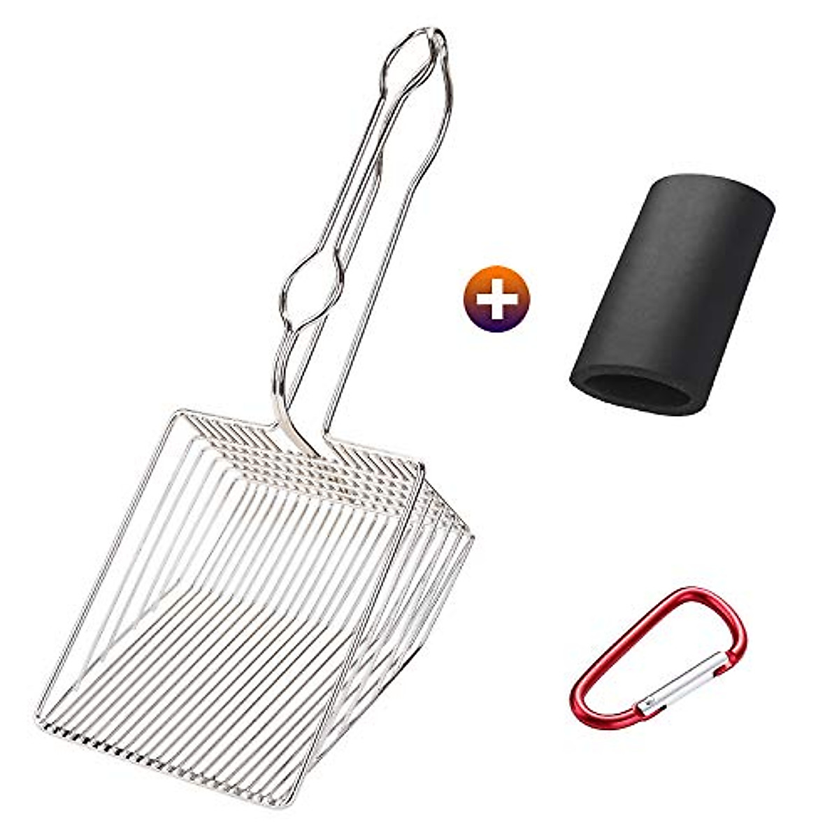 Ownpets Non-Stick Cat Litter Scoop with Foam Handle, Durable Coated Metal Litter Scooper with Deep Shovel, Carabiner & Comfy Foam Grip for Fast Sifting & Instant Cleaning