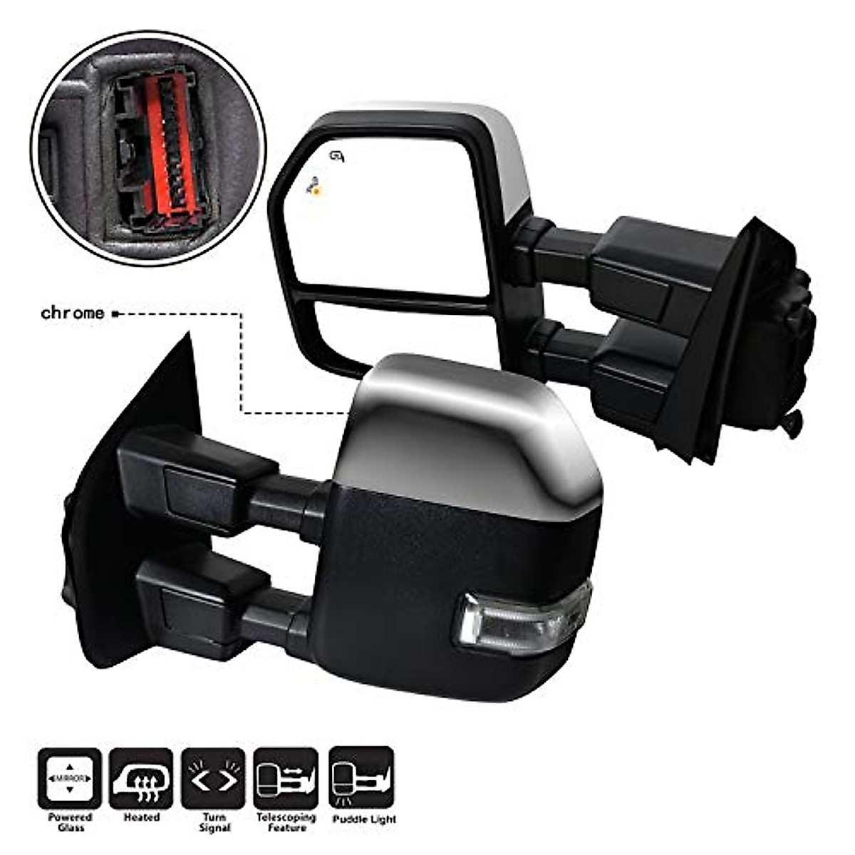 AERDM New Pair Towing Mirror Chrome Cap with Temperature Sensor Fit Ford Super Duty F-250 F-350 F-450 F-550 Pickup Truck 2017 2018 2019 with Blind Spot w/Turn Signal and Auxiliary Lamp