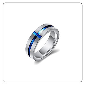 Fusamk Fashion Blue Epoxy Stainless Steel Cross Band Ring(Steel(9))