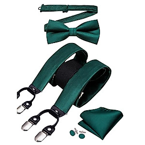 YOHOWA Men Suspenders Bowtie Set Stripe 6 Strong Clips Adjustable Y-Back Woven Brace Formal Wedding Party Tuxedo