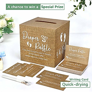 Lopeastar 51Pcs Burlap Print Diaper Raffle Tickets with Box Baby Shower Games, Neutral Kraft Diaper Raffle Cards Box Baby Shower Decorations for Boy Girl