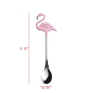 jinyatu Stainless Steel Creative Pink Flamingo Decorate Spoons Kitchen Accessory for Cake Tea Sugar Ice Cream Fruit 6 pieces