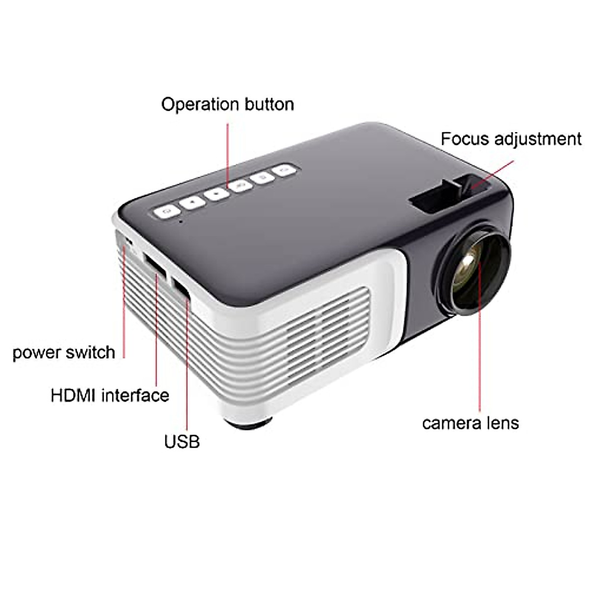 LADIGASU HD Projector Home Projector Small Portable Mini Projector Supports HDMI on The Same Screen and Connected to Outdoor Mobile Power Supply