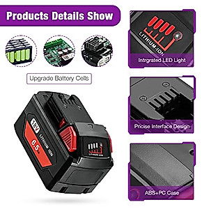 2Packs 6500mAh M18 Battery Compatible with Milwaukee 18V Battery for 48-11-1820 48-11-1850 48-11-1828 48-11-10 48-11-1815 48-11-1852 48-11-1822 48-11-1811 48-11-1840 Cordless Power Tools Batteries