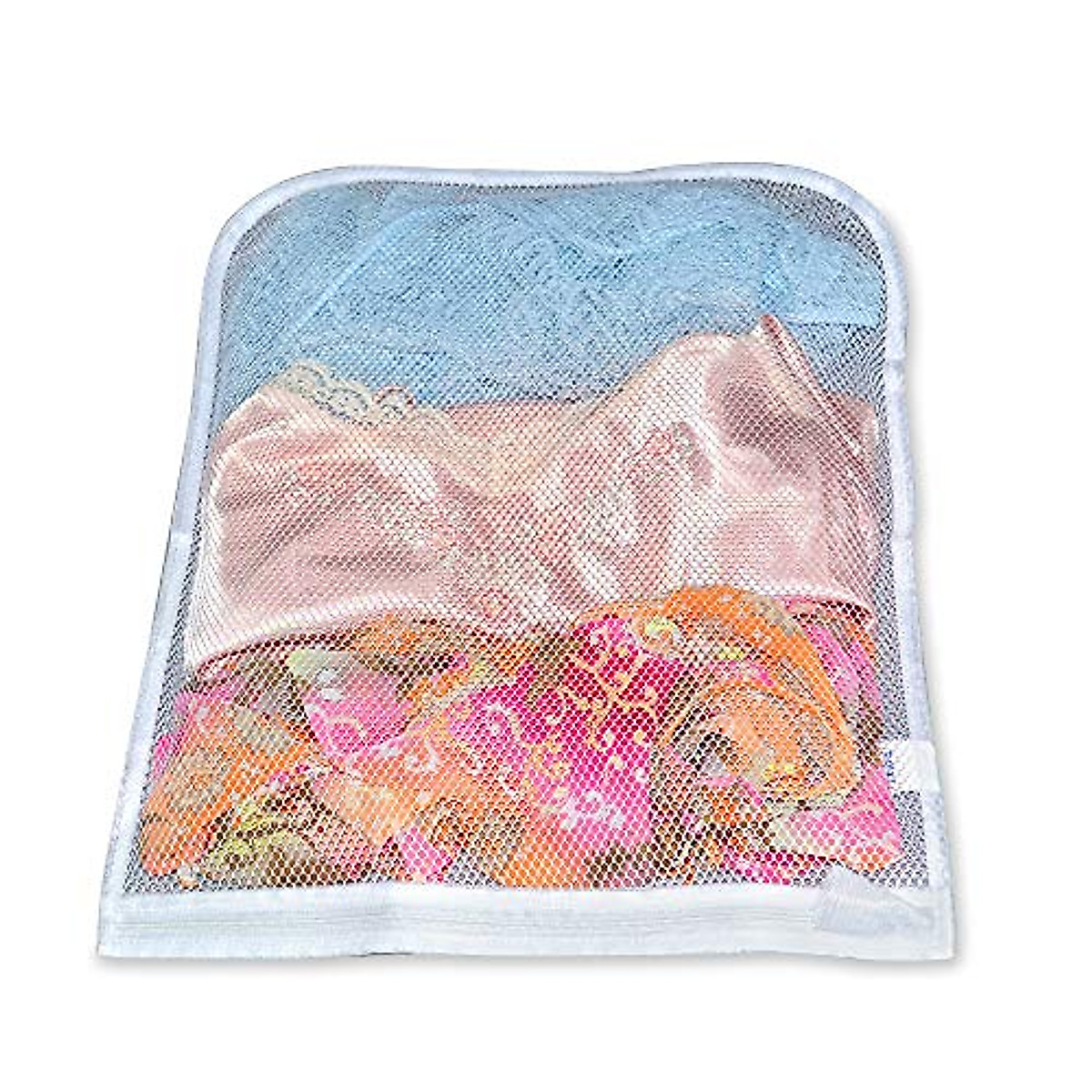 Smart Design Wash Bag w/ Safety Zipper - Washing Machine Safe - Fine Mesh Nylon Polyester - Bra, Hosiery, Pantyhose, Delicates, Lingerie, & Baby Clothes (18 x 14 Inch) [White]