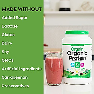 Orgain Organic Vegan Protein Powder, Vanilla Bean - 21g of Plant Based Protein, Low Net Carbs, Gluten Free, Lactose Free, No Sugar Added, Soy Free, Kosher, Non-GMO, 2.03 Lb