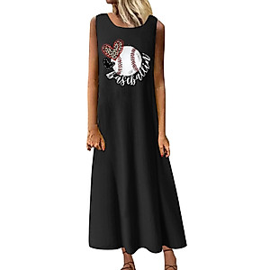 Office Dresses for Women for Work Women Summer Cotton Boho Casual Fashion Crewneck Sleeveless Dress Black