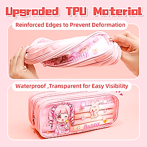 MILLEVIBE ITA Pencil Pouch Kawaii Large Capacity Pen Case : Cute Aesthetic Pencil Box Stationery Supplies for Teen Girls, 4 Included Highlighters (Pink)