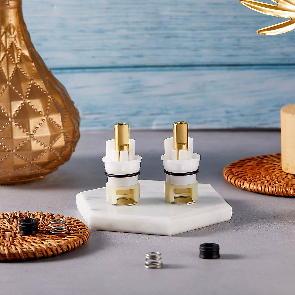 Honoson RP25513 Faucet Stem Assembly Replacement Kit for Two Handle Faucet Repair Kit with RP4993 Seat and Spring for Bathroom Kitchen Lavatory, 2 Pack(2 Pieces)