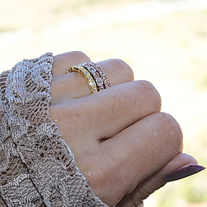 Oxford Diamond Co Antique Style Simulated Ruby & CZ Stackable Eternity Band .925 Sterling Silver Ring Sizes 7