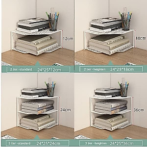 通用 Small Corner Bookshelf, White, Black, Gold Metal Corner Shelf, Kitchen Storage Rack, Desktop Storage, Office Corner Organizer (Gold, 3 Tier)