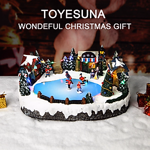 TOYESUNA Christmas Decoration Musical Snow Village Figurines Display Skating Pond Christmas Snow Globe Aldea De Navidad with 8 Music for Kids Gift Christmas Decor Home Decoración De Escritorio Large