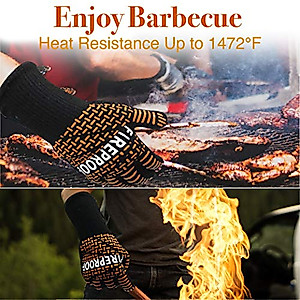 Sonemone BBQ Gloves 1472°F Extreme Heat Resistant Grilling Gloves, Silicone Non-Slip Oven Gloves for Indoor/Outdoor Cooking, Barbecue, Cutting, Frying, Baking,1 Pair (Black & Orange)