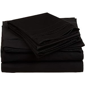 100% Egyptian Cotton Sheets set ,800 Thread Count Luxury Bed Sheets Set Long Staple Cotton, Made to Fit Upto 24" Deep Pockets, Hotel Quality Soft Silky Sateen Weave (Full Size ,Black (Solid)