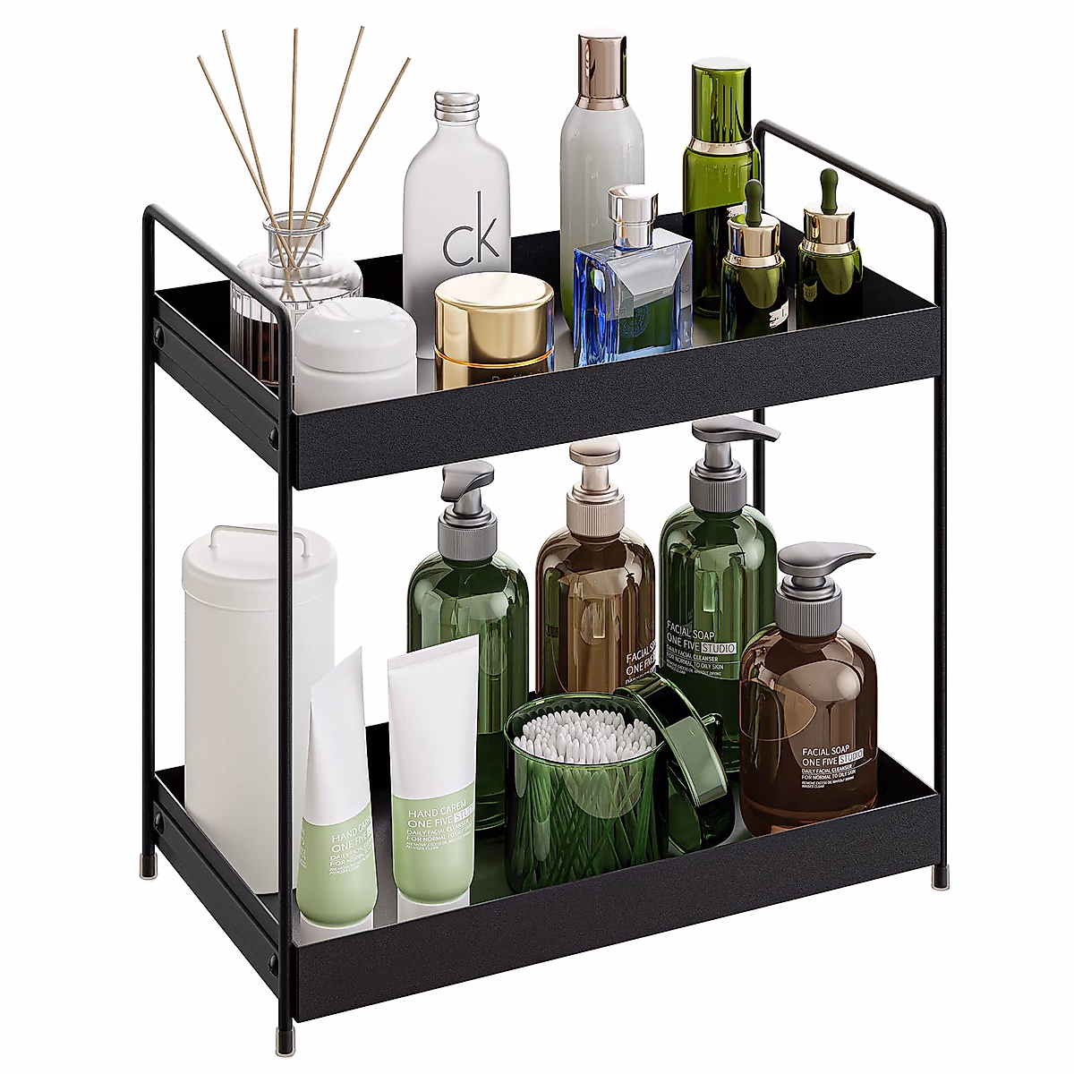 HANGXIN Bathroom Organizer Countertop, 2-Tier Bathroom Counter Organizer, Iron Countertop Standing Shelf Under Sink Organizer Kitchen Spice Rack, Cosmetic Organizer Holder Vanity Storage Tray