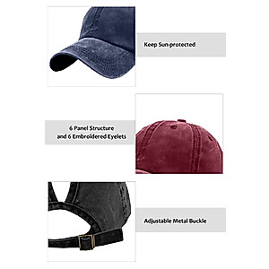 ZEXIAN 3 Pack Womens Vintage Washed Distressed Baseball-Cap with Ponytail Hole Sport Golf Hat (Black+Denim Blue+Burgundy)