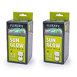 Fluker's 2 Pack of Sun Glow Coil Bulbs, 5.0 UVB, 20 Watts, for Reptiles and Amphibians