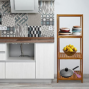 VaeFae Teak Bathroom Shelf, 4-Tier Storae Shelf, Wooden Stand Shelf Organizer for Bathroom, Kitchen, Living Room, Laundry, Garage