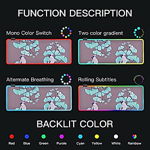 Large RGB Gaming Mouse Pad Ginkgo Leaves Birds Pattern Glowing Extended Mousepad 31.5x11.8in, Soft Anti-Slip Rubber Base Luminous Mouse Mat for Pc Laptop, Gaming, Office, Home