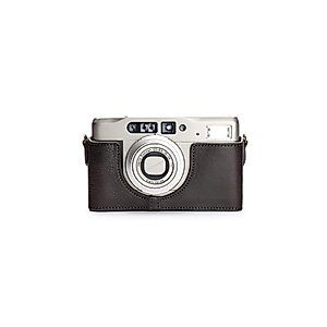 Contax TVS II Case, BolinUS Handmade Genuine Real Leather Half Camera Case Bag Cover for Contax TVS II Camera with Hand Strap (Coffee)