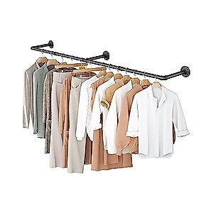 OROPY Clothes Rack, 65.7" Industrial Pipe Clothing Rack for Hanging Clothes, Wall Mounted Heavy Duty Space Saving Garment Rack for Closet Storage, Black, 3 Base