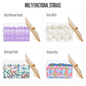 JYPS Acrylic Dryer Sheet Holder Container with Bamboo Lid for Laundry Room Decor Organization and Storage, Clean Dryer Sheet Detergent Pods Dispenser Box with Dryer Sheet Label