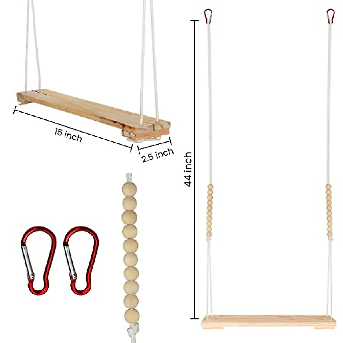 CW&WC Chicken Swing Toys for Chickens Coop with Adjustable Roost - Large Ladder Bar Accessories and Gifts Owners – Includes Ropes & Metal Hook (15.5In x 2.75In), A212