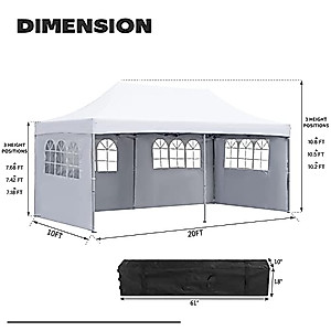 LEISURELIFE Outdoor Pop Up 10'x20' Canopy Tent with Sidewall - Folding Commercial Gazebo Party Tent Blue Red White with Wheeled Carry Bag (4 Sidewalls, White)
