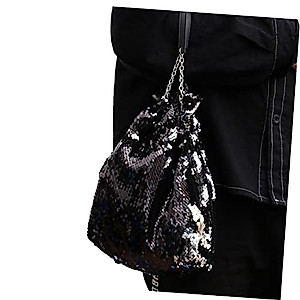VALICLUD 2pcs Single Shoulder Evening Girls Fashion Handbag - Girl Sequined Bucket Tote Women Clutch Sequins Purse Glitter Sequences with for Draw Strap Chain Messenger Black Sequin Bag
