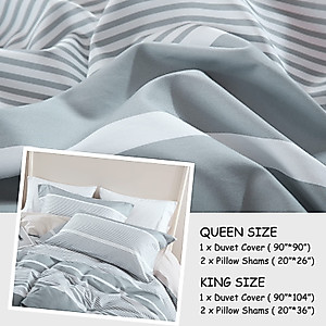 Bedduvit Striped King Duvet Cover Set - 100% Cotton Blue-Gray Duvet Cover King Size, 3 Pieces Grey Stripe Duvet Cover Set, Simple Modern Bedding Comforter Cover with Zipper Closure & 8 Ties, 104"x90"