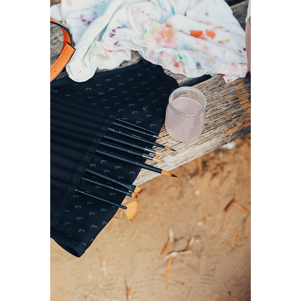 ETCHR Canvas Roll Up Brush Pouch - Black Paint Brush Holder with Canvas Ties