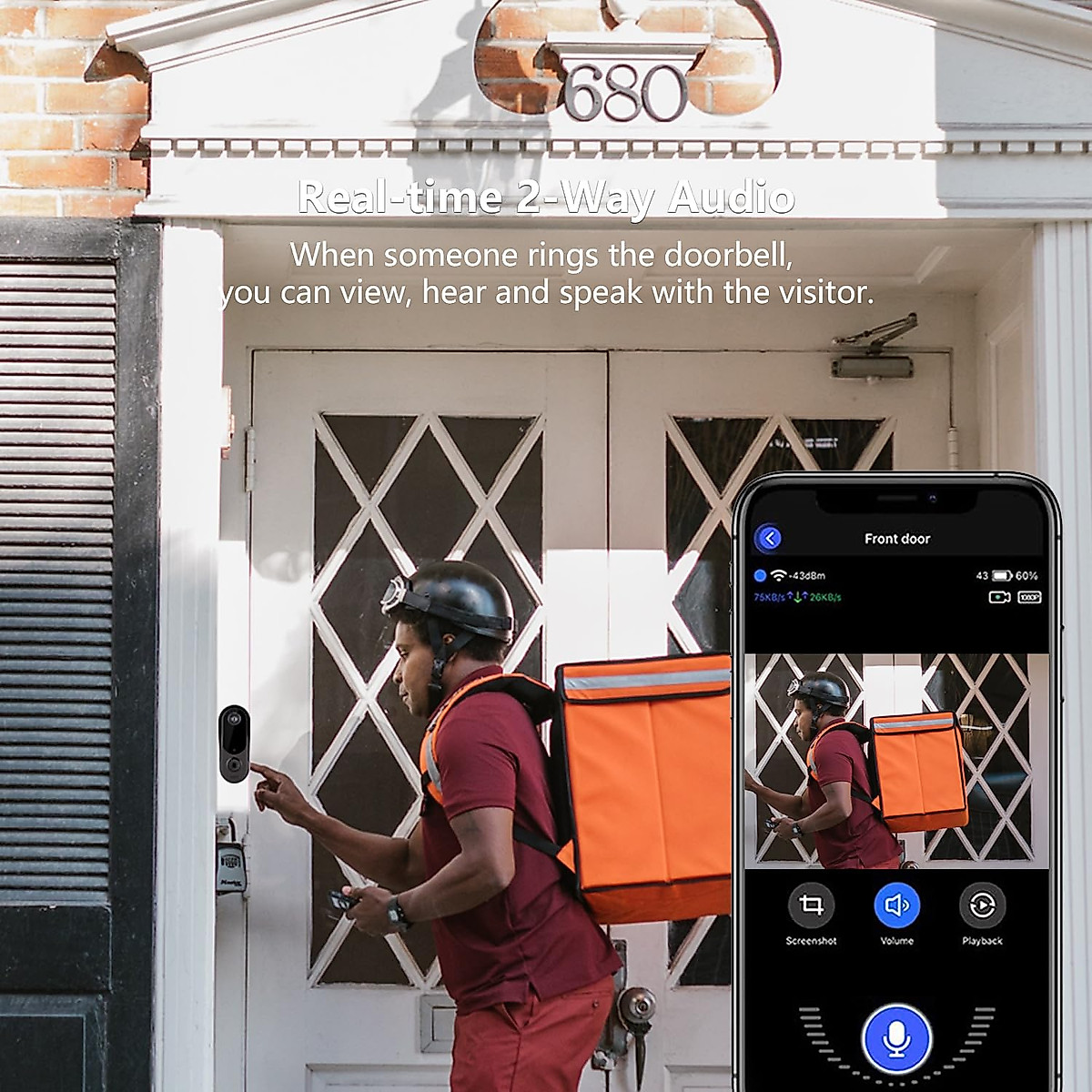 KALOGL Doorbell Camera Wireless WiFi Video Doorbell IP65 Waterproof, Battery Powered,2-Way Audio, Smart IR,Wide Angle,Cloud Storage,2.4G WiFi