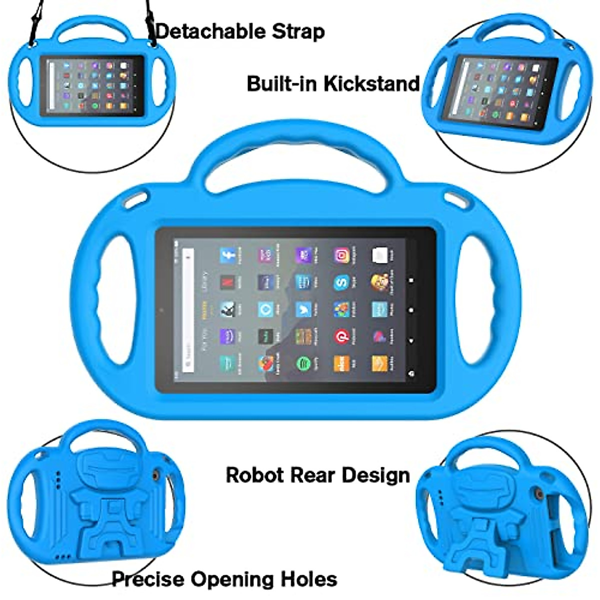 LTROP Kindle Fire 7 Tablet Case, Fire 7 2019/2017 Case for Kids - Light Weight Handle Stand Shoulder Strap Child-Proof Case for Fire 7-inch Display Tablet (9th Generation & 7th Gen) - Blue