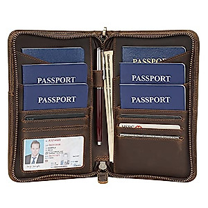 Polare Full Grain Leather Passport Holder Cover Case for Men and Women RFID Blocking Family Travel Wallet Holds 6 Passports (Dark Brown)