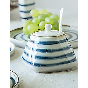 CHOOLD Vintage Hand-Painted Ceramic Spice Jar with Lid Spoon Seasoning Box Condiment Pots Spice Racks for Kitchen Restaurant Housewarming Gift