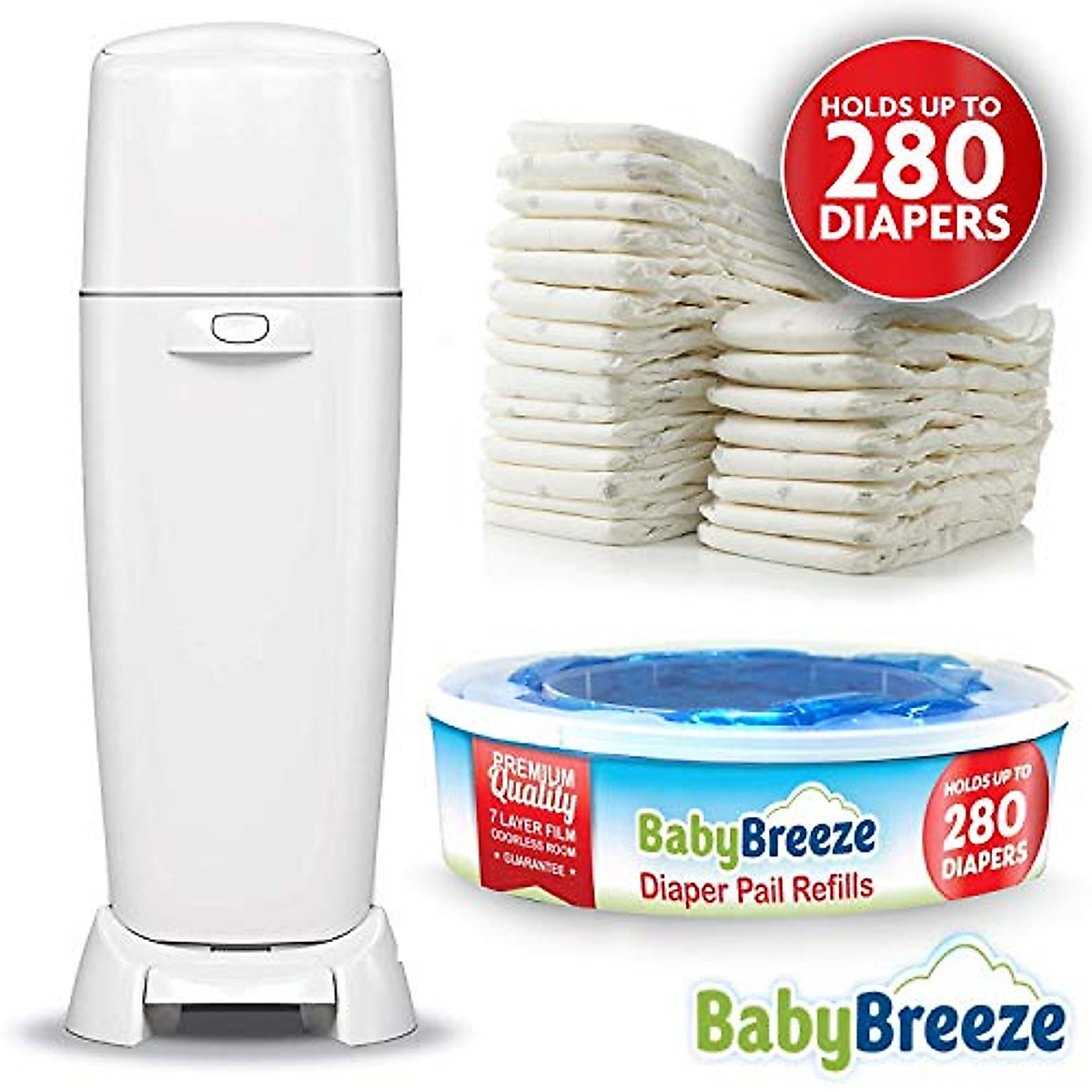 BabyBreeze Diaper Pail Refill Bags Compatible with Playtex Diaper Genie Pails Odor Absorbing Diaper Disposal Trash Bags - 840 Count (3-Pack)
