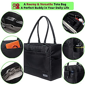 ECOMANNER Large Tote Bag for Women Work Teacher Heavy Duty Womens Travel Tote Handbags for Laptop (Black, Large)