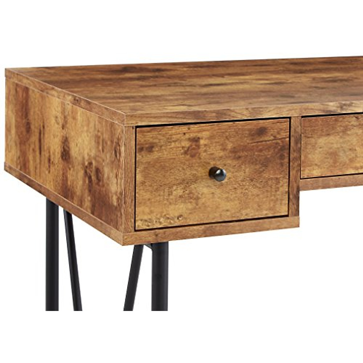 Coaster Furniture Analiese Farmhouse 3 Drawer Home Office Writing Desk Black Metal Base Antique Nutmeg Brown 801541