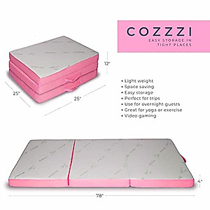 Cozzzi Folding Mattress - Trifold Foam Mattress Topper with Removable Cover -Lightweight and Portable Sleeping Mat - Pink - 25"