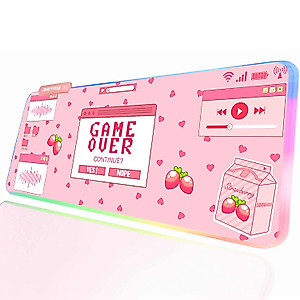 JMIYAV Pink RGB Gaming Mouse Pad 31.5x12 Inch PC XL Large Extended Glowing Led Light Up Desk Pad Non-Slip Rubber Base Computer Mouse Pad Cute Mousepad Mat 31.5x12 Inch