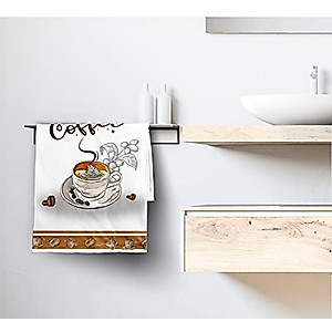 MAXKPOP Retro Coffee Towels Set of 2, Ultrahigh Absorbent Coffee Kitchen Towels Soft Multipurpose Hand Towels for Bathroom Kitchen, 28x14-inch