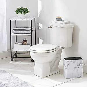 mDesign Small Rectangular Steel Trash Can, Narrow Wastebasket, Slim Garbage Container Bin, 2.4 Gallon for Bathroom, Bedroom, Kitchen, Home Office, Dorm, Recycling Waste Basket - Marble Print, Pack of 1