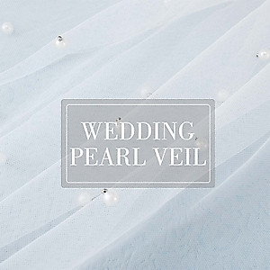 JAKAWIN Bride Wedding Bow Knot Veil White Tulle Hair Clip Bridal Pearl Short Veils Hair Piece Bachelorette Party Hair Accessories for Women FJ04