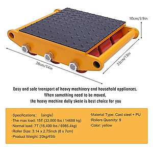 Heavy Duty Machine Dolly Skate Machinery Roller Mover 15t 33000lbs Capacity Cargo Trolley 9 rollen Skates Industrial Machinery Mover Rotating Roller All-Steel Construction Warehousing Transportation