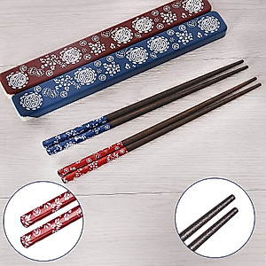 Youda Chopsticks Reusable Japanese Natural Wood Chopsticks 1 Pair with Case, Portable and Dishwasher Safe (Blue)