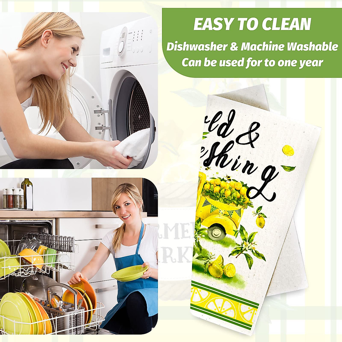 AnyDesign 6Pcs Lemon Swedish Kitchen Dishcloths Summer Fresh Lemons Dish Towels Yellow Lemon Pattern Cotton Absorbent Cleaning Cloth for Summer Holiday Home Party Housewarming, 6.7 x 7.7 Inch